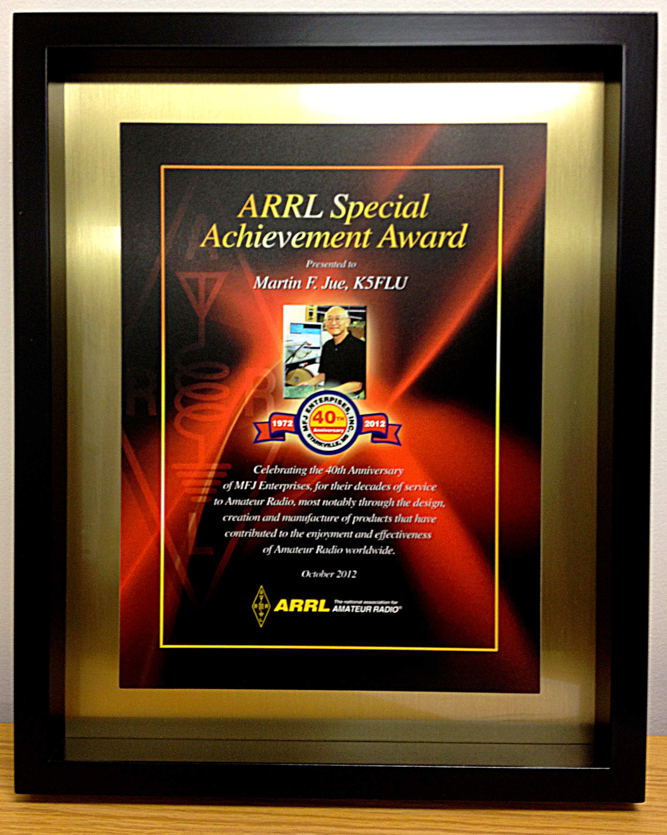MFJ’s Martin F. Jue, K5FLU, Honored at ARRL Day in the Park